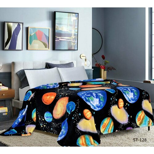 Космический плед на диван, на кровать, 1.5-сп 150х200 см, Alice Textile, рис. 128, велсофт
