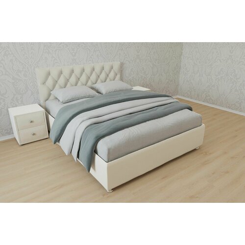 Двуспальная кровать Версаль 180x200 с подъемным механизмом и с коробом для белья велюр белый ножки 5 см