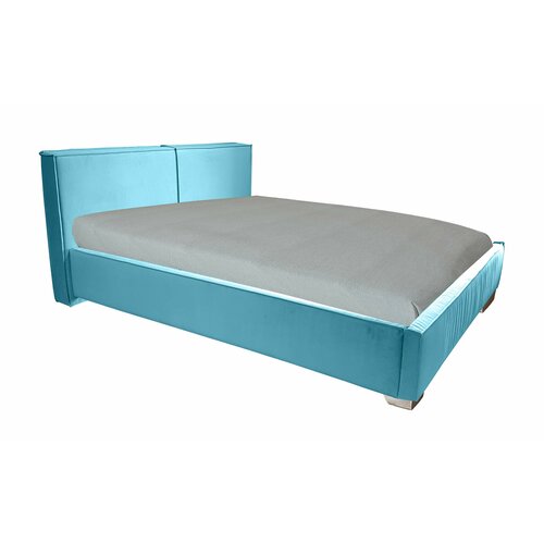 Двуспальная кровать Бруклин 160x200 с подъемным механизмом и с коробом для белья велюр бирюзовый ножки 13 см хром