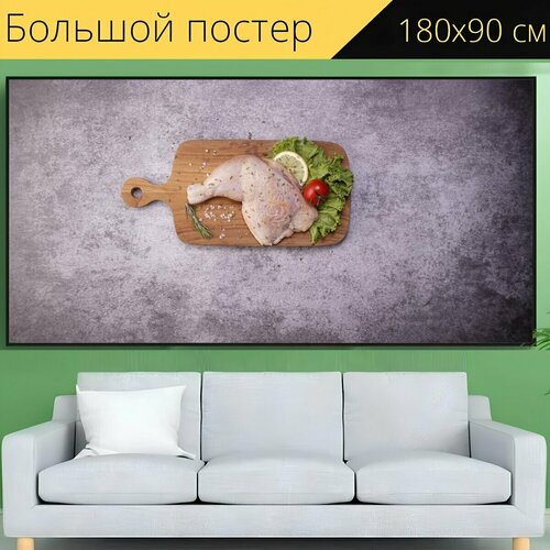 Большой постер "Курица, мясо, специи" 180 x 90 см. для интерьера