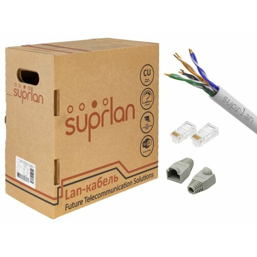 Кабель витая пара SUPRLAN Median UTP 5e 4x2xAWG24 PVC Indoor Cu (медь) 4х2х24AWG / серый - 100м