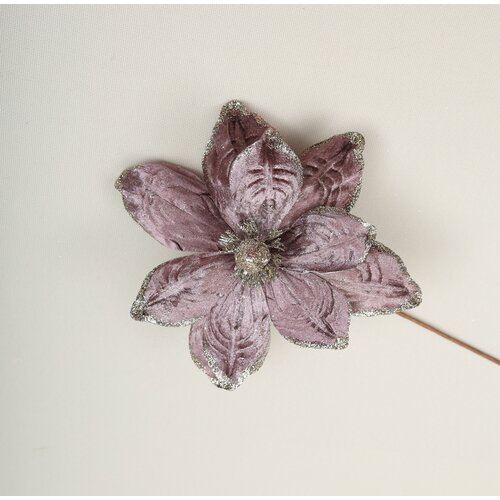 Цветок искусственный декоративный новогодний, d 18 см, цвет фиолетовый
