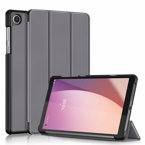 Чехол-обложка MyPads для Lenovo Tab M8 4th Gen (TB300XU) ультратонкий, трансформируется в подставку, автоблокировка экрана, пластиковый, серый