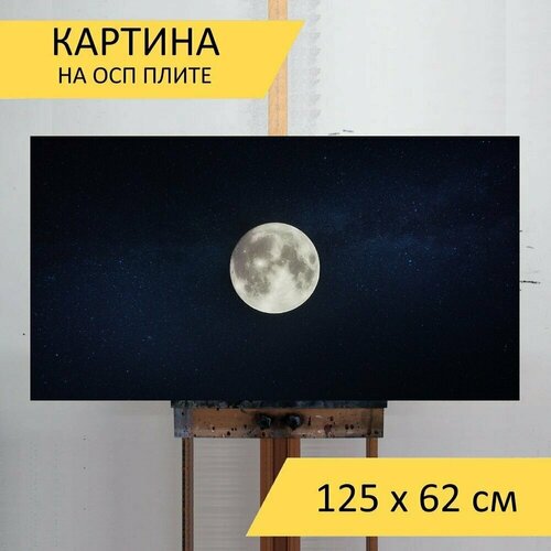 Картина на ОСП 125х62 см. "Темный, ночь, луна" горизонтальная, для интерьера, с креплениями