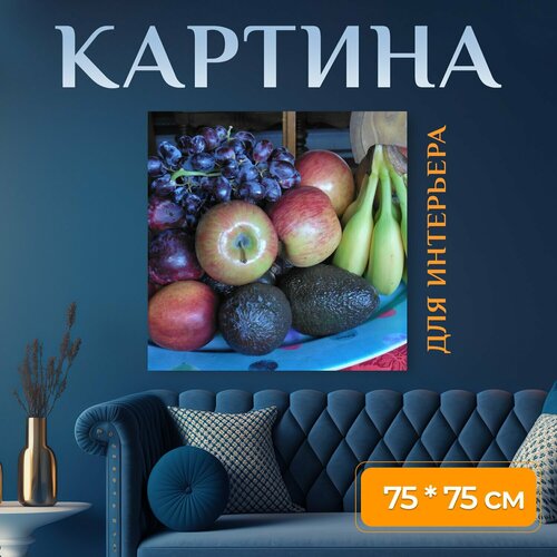 Картина на холсте "Чаша, фрукты, еда" на подрамнике 75х75 см. для интерьера