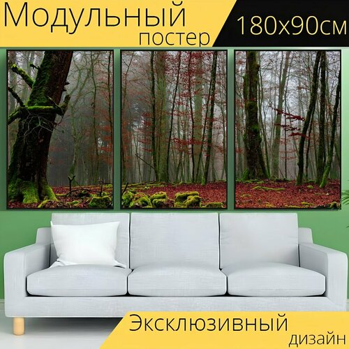 Модульный постер "Лес, холодный, леса" 180 x 90 см. для интерьера