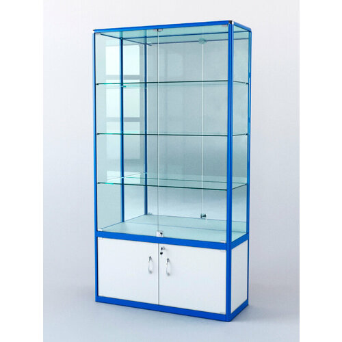 Витрина "прямоугольная" №2-400-3 (задняя стенка - зеркало), Белый + Делфт голубой 100 x 40 x 200 см (ДхШхВ)