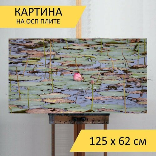 Картина на ОСП 125х62 см. "Керала, вода, листья" горизонтальная, для интерьера, с креплениями