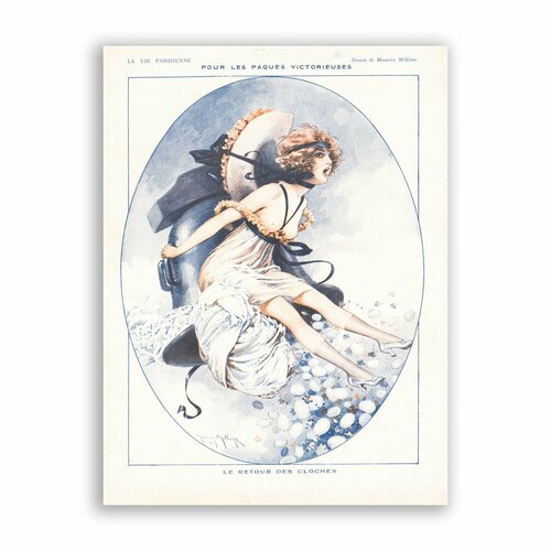 Постер на бумаге в стиле Пин-ап / La Vie Parisienne - Pour Les Pâques Victorieuses Les Retour des Cloches / Размер 30 x 40 см