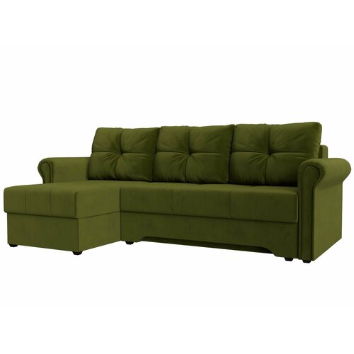 Угловой диван Леон левый угол, Микровельвет зеленый
