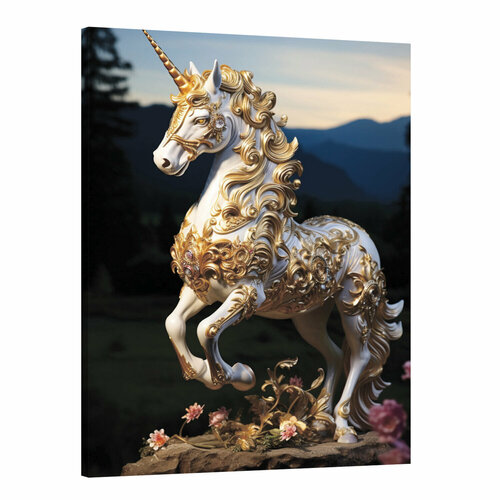Интерьерная картина 50х70 "Единорог и золотой ключ"