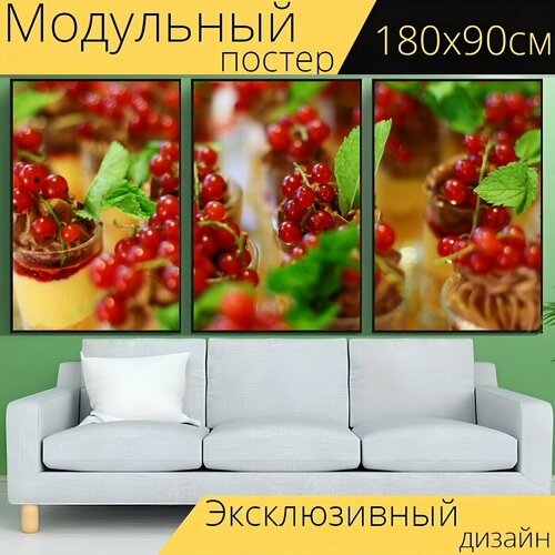 Модульный постер "Смородина, ягода, витамины" 180 x 90 см. для интерьера