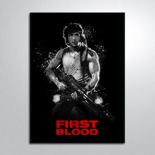 Постер в раме/Рэмбо Первая кровь Сильвестр Сталлоне ЧБ First Blood