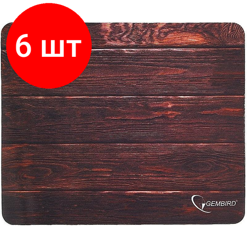 Комплект 6 штук, Коврик для мыши Gembird MP-WOOD, дерево, 220x180x1мм, полиэстер+резина