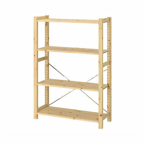 Стеллаж деревянный напольный IKEA IVAR, 4 полки, сосна, 89х30х124 см