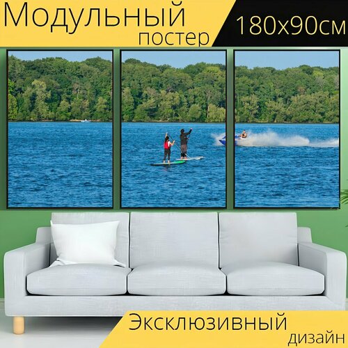 Модульный постер "Водные доски, водные лыжи, река ниагара" 180 x 90 см. для интерьера