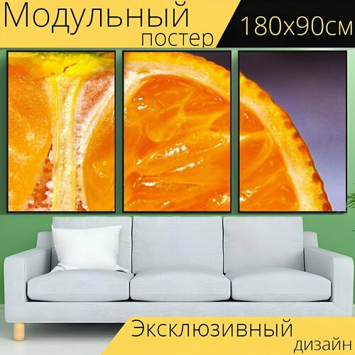 Модульный постер "Апельсин, сочный, фрукты" 180 x 90 см. для интерьера
