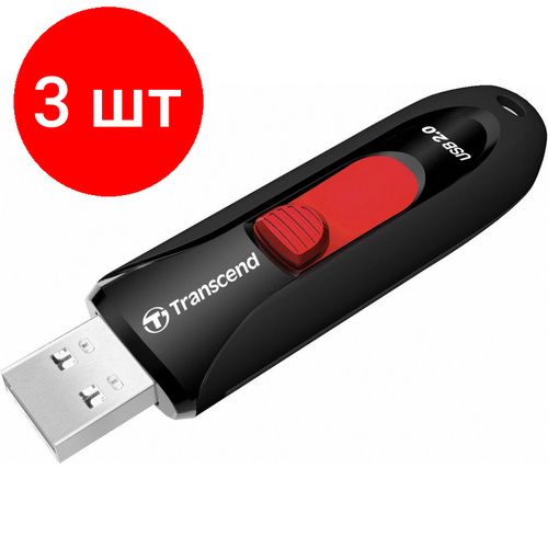 Комплект 3 штук, Флеш-память Transcend JetFlash 590, 32Gb, USB 2.0, ч/крас, TS32GJF590K