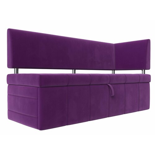 Кухонный прямой диван Стоун с углом правый, Микровельвет фиолетовый