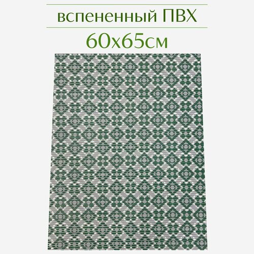 Напольный коврик для ванной из вспененного ПВХ 65x60 см, тёмно-зеленый/серый, с рисунком