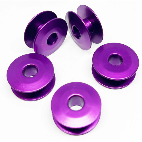 Комплект фиолетовых алюминиевых шпуль для промышленных швейных машин JUKI 8300-8700, JACK F4 (10 шт).