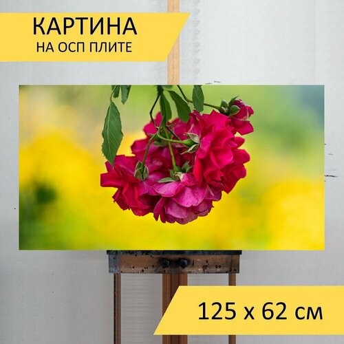 Картина на ОСП 125х62 см. "Желтый, летом, красный" горизонтальная, для интерьера, с креплениями