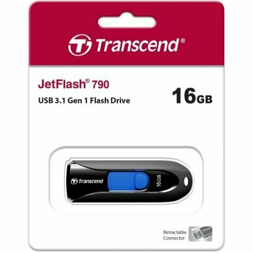 USB флешка 16Gb Transcend JetFlash 790K black USB 3.1 Gen 1 (USB 3.0)