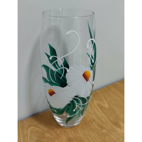 Прозрачная ваза "Flora" от бренда"Pasabahce", настольная, рисунок "Ромашки", высота 26 см, диаметр -10 см.