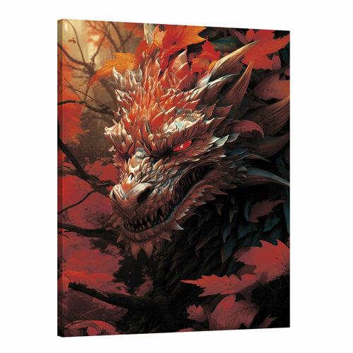 Интерьерная картина 50х70 "Деревянный дракон: страж легенды"