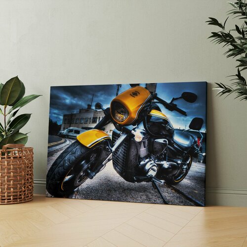 Картина на холсте (машина мотоцикл желтый новый байк) 40x60 см/для интерьера/в комнату/на стену/в подарок