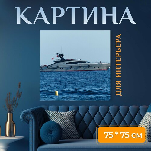 Картина на холсте "Гоночная лодка, быстроходный катер, яхта" на подрамнике 75х75 см. для интерьера