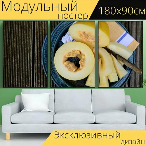 Модульный постер "Дыня, фрукты, сахарная дыня" 180 x 90 см. для интерьера