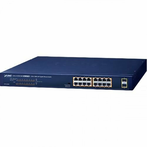 Коммутатор Planet 16-Port 10/100/1000T 802.3at PoE + 2-Port 1000X SFP Ethernet Switch (240W PoE Budget, Standard/VLAN/Extend mode)