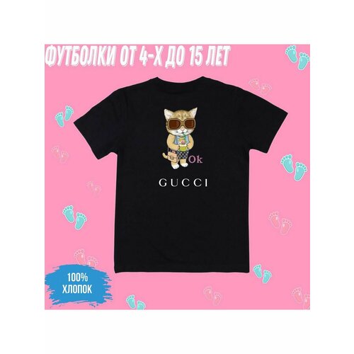 Футболка Zerosell Гучи Gucci модный котик cats, размер 15 лет, черный