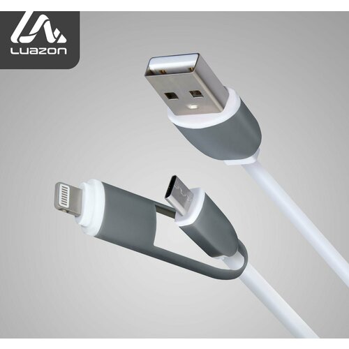 Кабель 2 в 1 LuazON, microUSB/Lightning - USB, 1 А, 0.9 м, плоский, микс