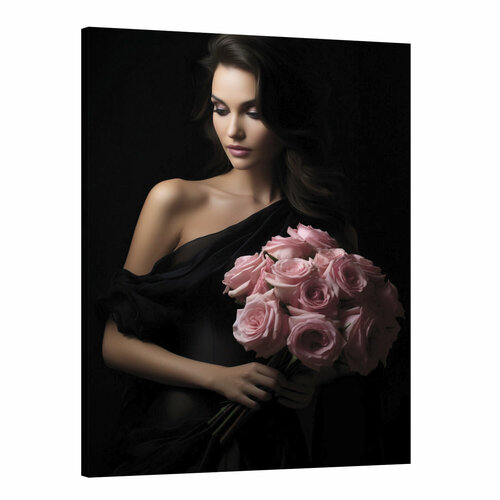 Интерьерная картина 50х70 "Женщина с розовыми розами"