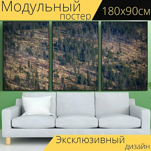 Модульный постер "Вырубка леса, лесное хозяйство, лес" 180 x 90 см. для интерьера