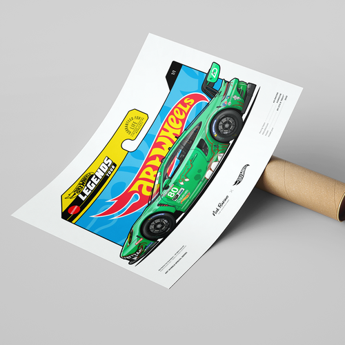 Плакат, картина, постер с авто, автомобилем, машиной Hot Wheels — Porsche 911 GT3 R (type 992) «Rexy» / плакат 40х50см на стену (в тубусе)