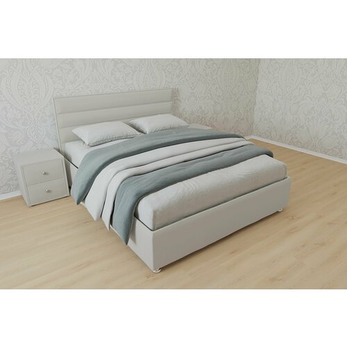 Двуспальная кровать Милан 160x200 с подъемным механизмом и с коробом для белья велюр бежевый ножки 13 см хром