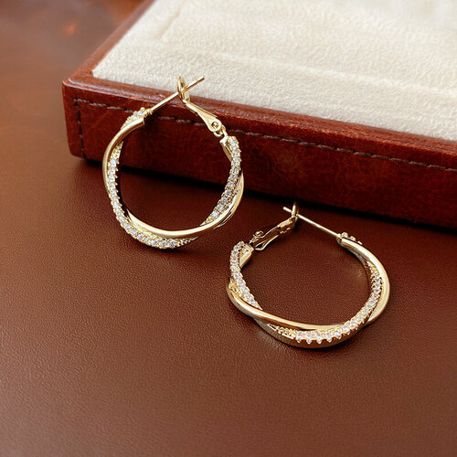 Серьги конго  Серьги-кольца с цирконом, циркон, размер/диаметр 25 мм., золотой