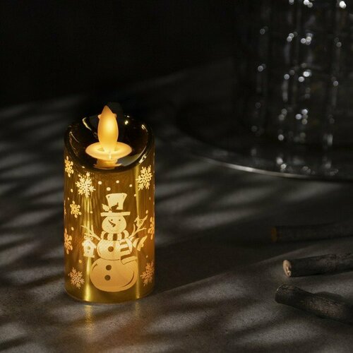 Светодиодная фигура «Золотистая свеча со снеговиком» 5 × 9 × 5 см, пластик, батарейки AG13х3, свечение тёплое белое (комплект из 5 шт)