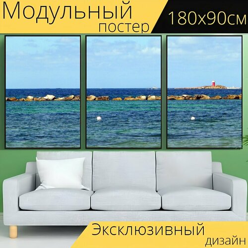 Модульный постер "Альгеро, сардиния, море" 180 x 90 см. для интерьера
