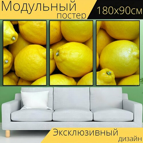 Модульный постер "Лимоны, желтый, еда" 180 x 90 см. для интерьера