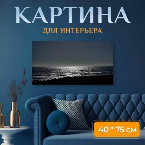 Картина на холсте "Море, океан, подсветка" на подрамнике 75х40 см. для интерьера