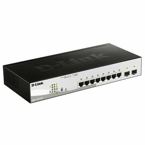 Коммутатор D-Link DGS-1210-10P/F3A, L2 Smart Switch with 8 10/100/1000Base-T ports and 2 1000Base-X SFP ports (8 PoE ports 802.3af/802.3at (30 W), PoE Budget 78 W).16K Mac address, 802.3x Flow Control, 4K of 8 (DGS-1210-10P/F3A)