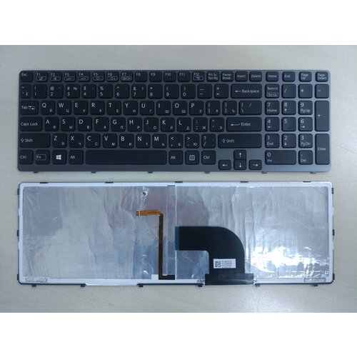 Клавиатура для ноутбука Sony Vaio SVE1511 черная, рамка серая, с подсветкой