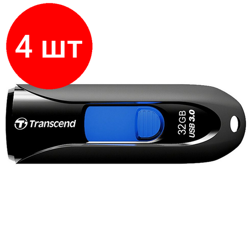 Комплект 4 штук, Флеш-память Transcend JetFlash 790, 32Gb, USB 3.1 G1, ч/син, TS32GJF790K