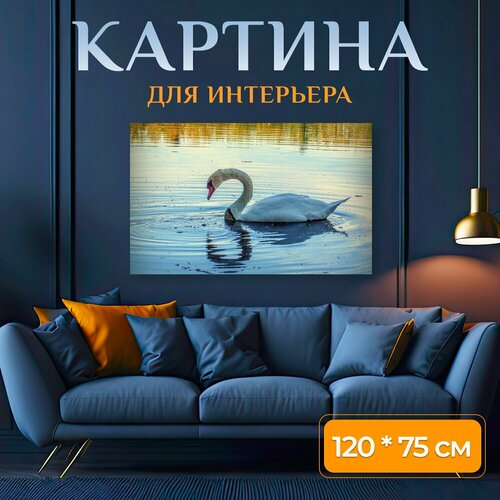 Картина на холсте "Лебедь, птица, белый" на подрамнике 120х75 см. для интерьера