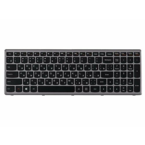 Клавиатура для ноутбука Lenovo IdeaPad P500, Z500, черные кнопки, серая (серебристая) рамка, гор. Enter ZeepDeep