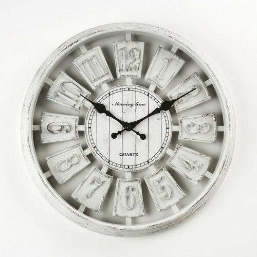 Часы настенные из метала, форма круглая, d-40 см, цвет белый с серебром